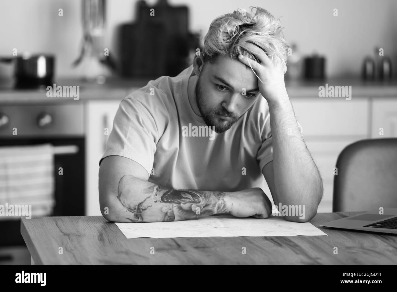 Upset bearded man sad Black and White Stock Photos & Images - Alamy