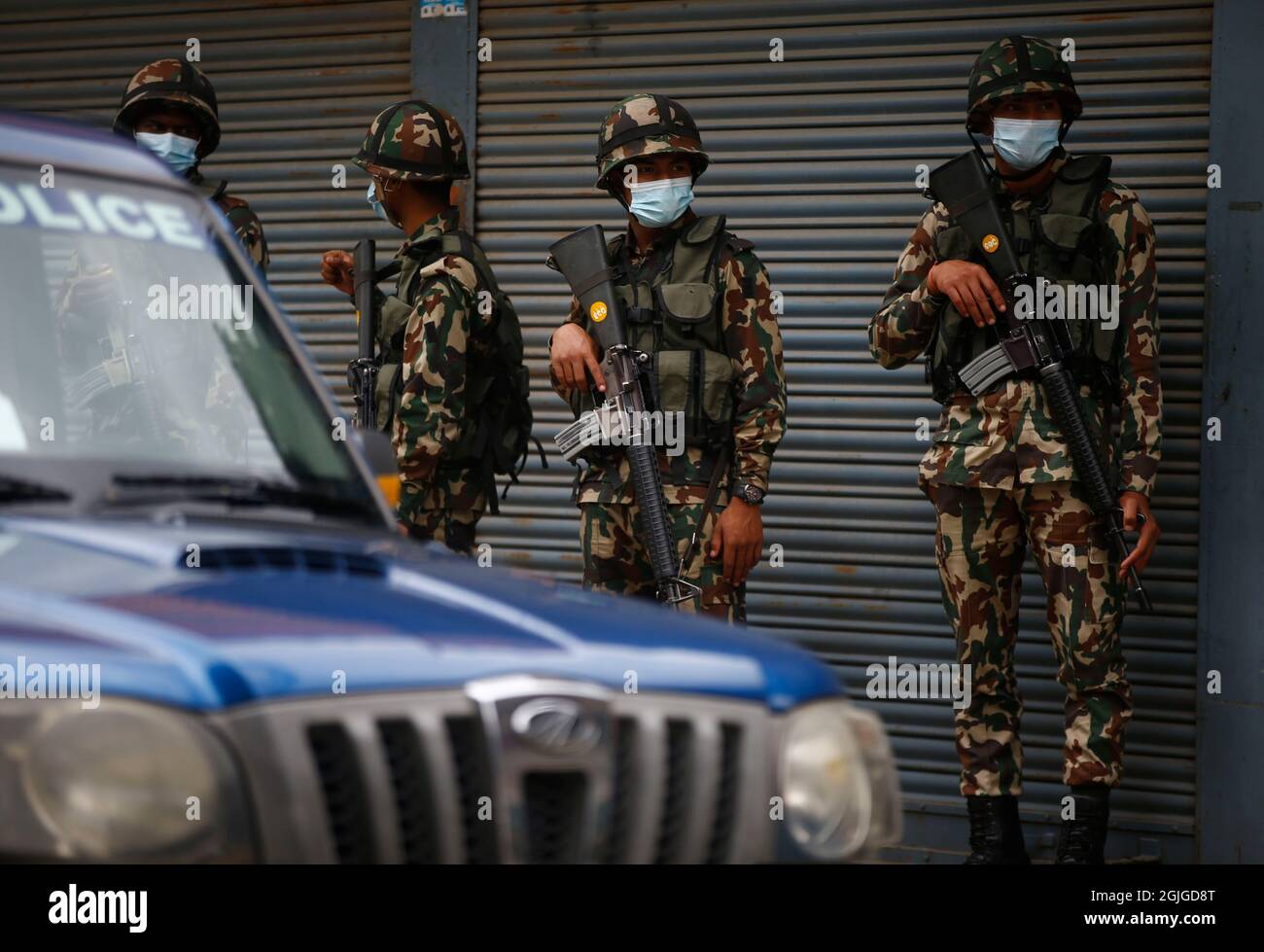 Kathmandu, Nepal. 9th Sep, 2021. Nepalese Army stand guard near Matrika ...