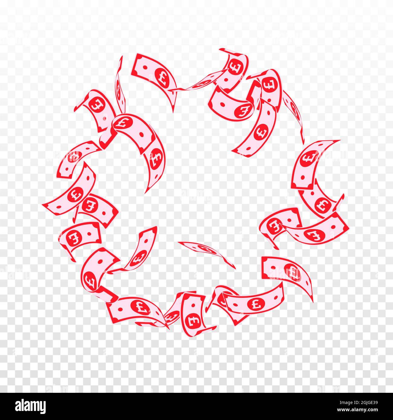 British pound notes falling. Floating GBP bills on transparent ...