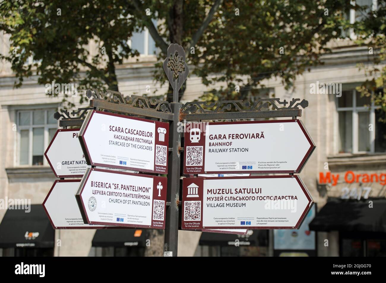 Tourist information signs in the city centre of Chisinau Stock Photo ...