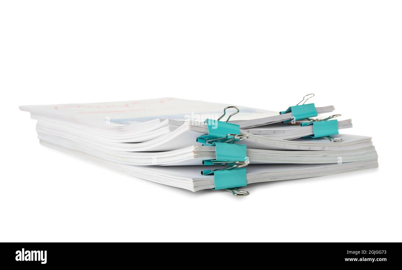 Stack of documents on white background Stock Photo - Alamy