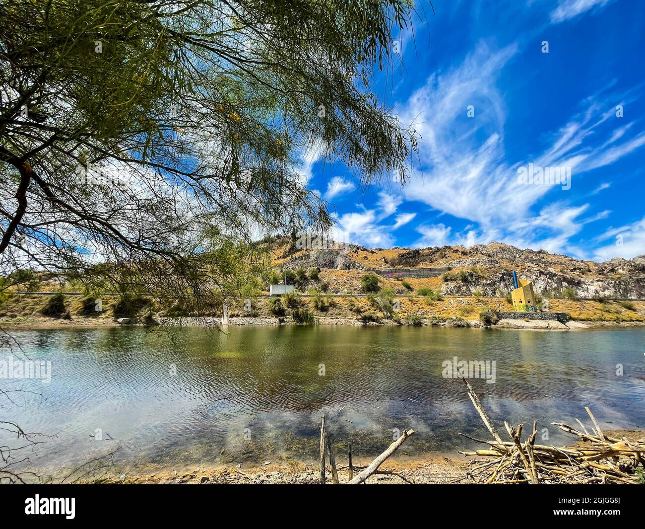 Lake or wetland landscape on a sunny summer day in La Sauceda Park in ...
