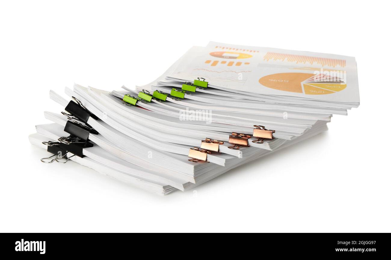 Stack of documents on white background Stock Photo - Alamy
