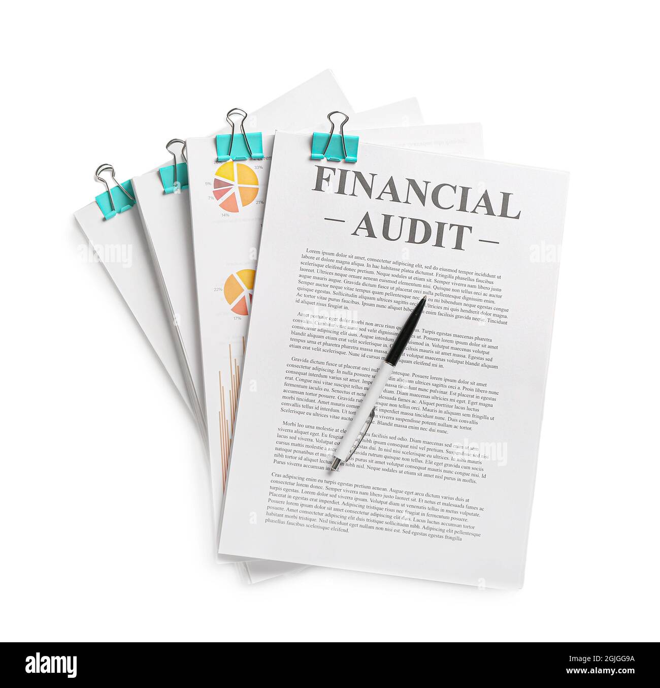 Stack of financial audit documents on white background Stock Photo - Alamy