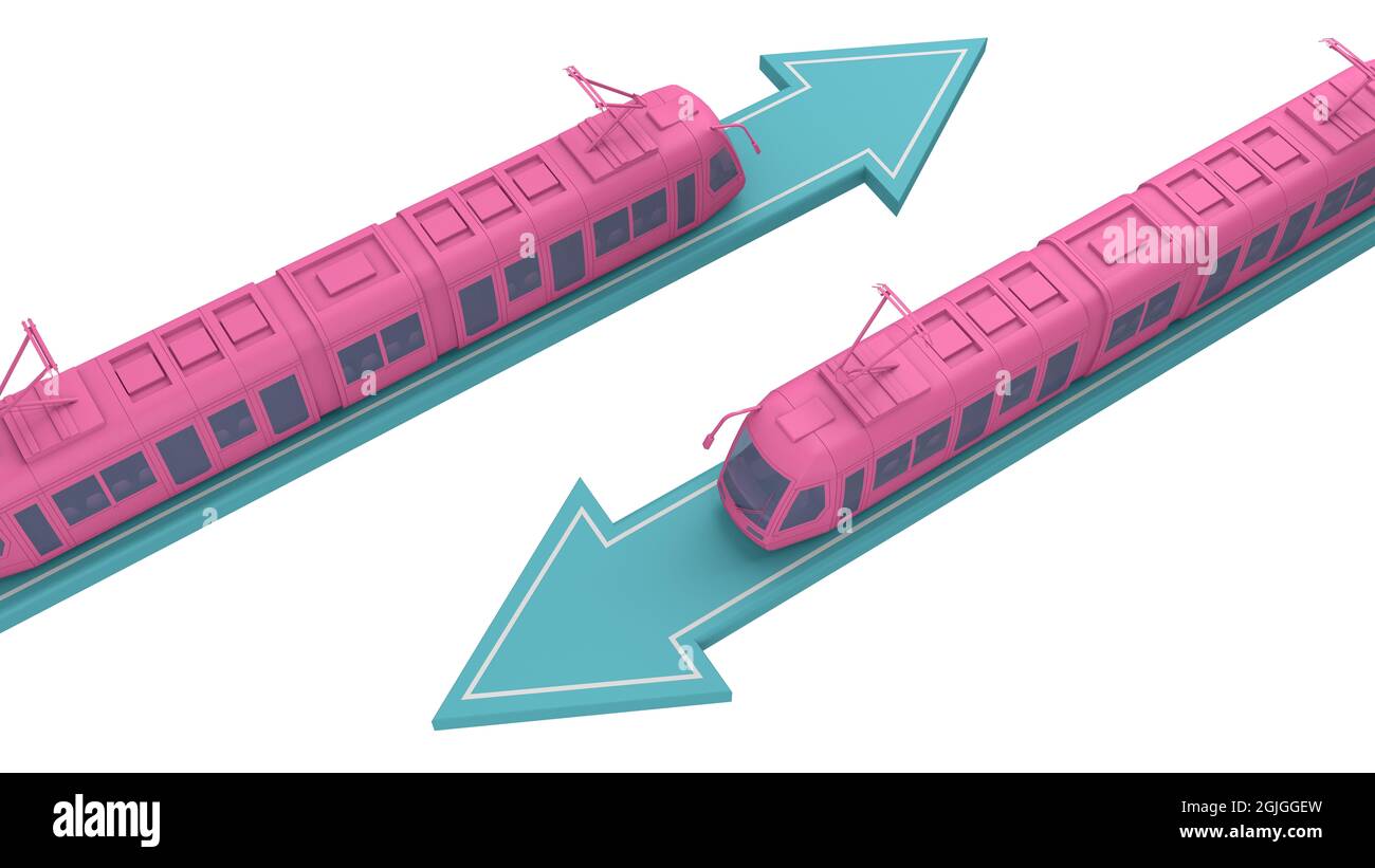 pink subway train on arrow isolated on white. 3d rendering Stock Photo ...