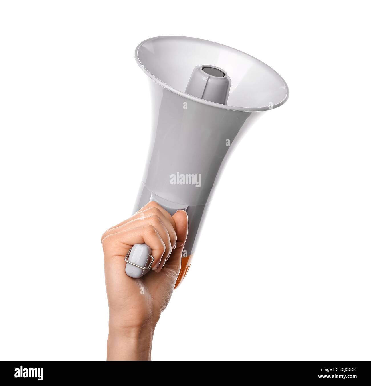 Woman holding megaphone speak Cut Out Stock Images & Pictures - Alamy