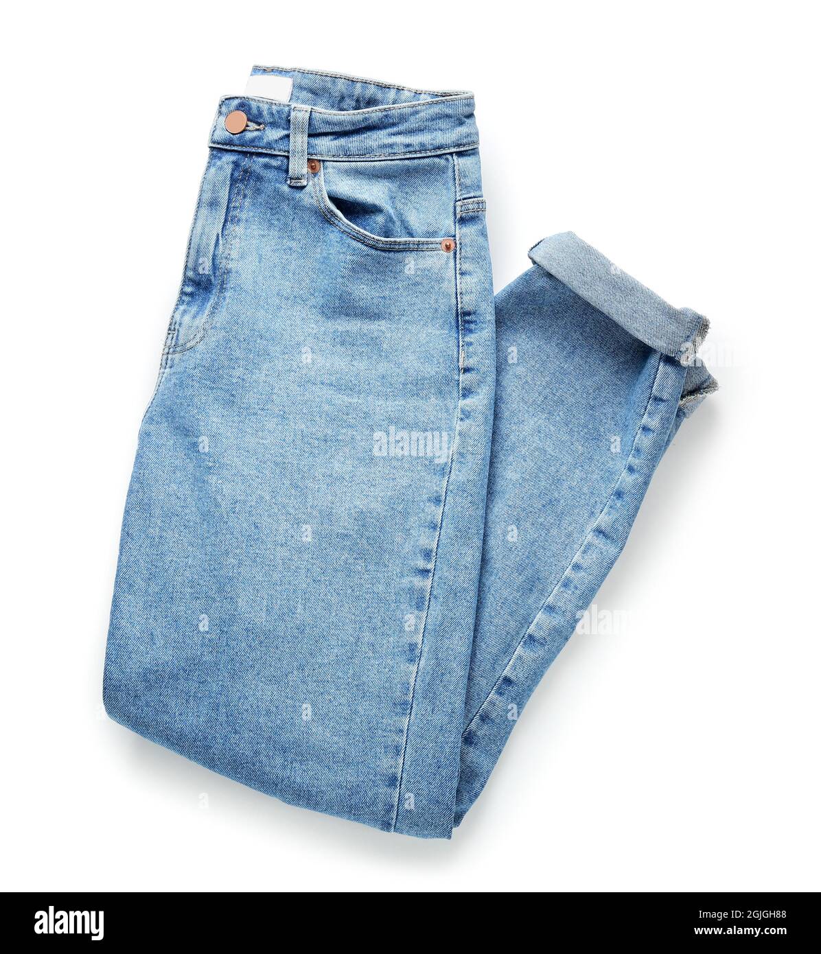 Stylish jeans on white background Stock Photo - Alamy