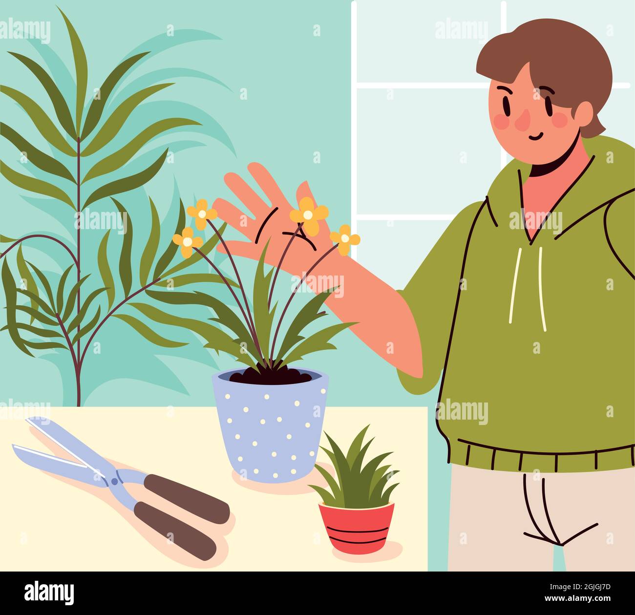 man and houseplants Stock Vector Image & Art - Alamy