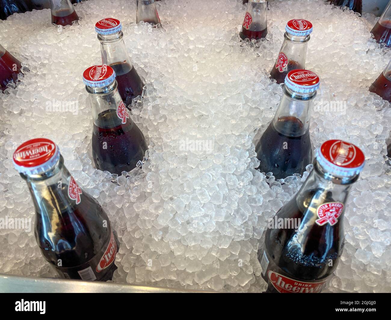 Orlando, FL USA - December 10 2019: A bin of iced down Cheerwine soft ...