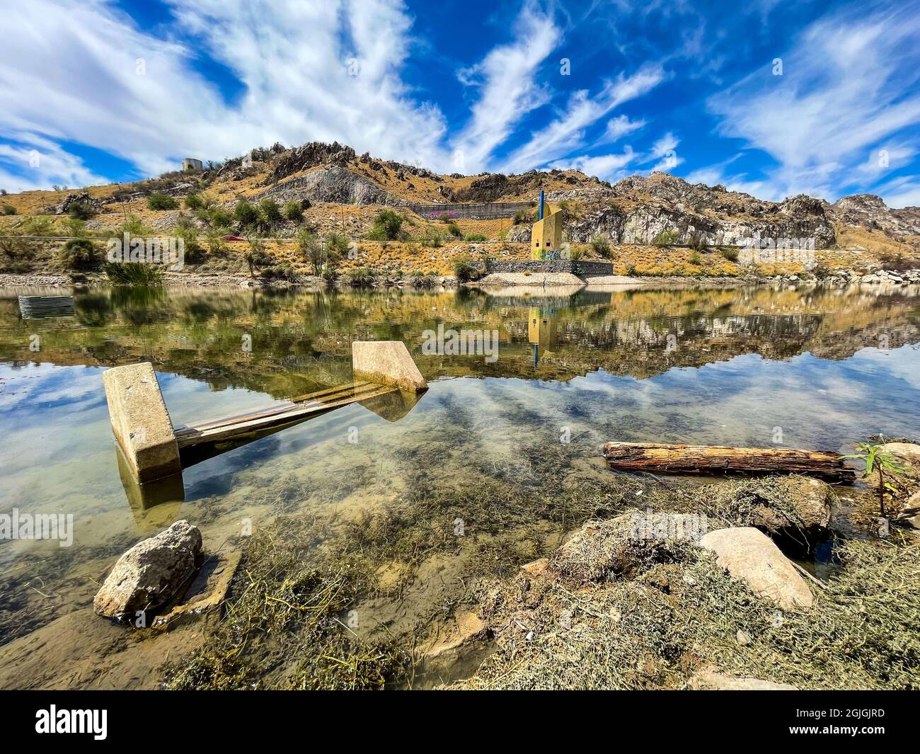 Lake or wetland landscape on a sunny summer day in La Sauceda Park in ...