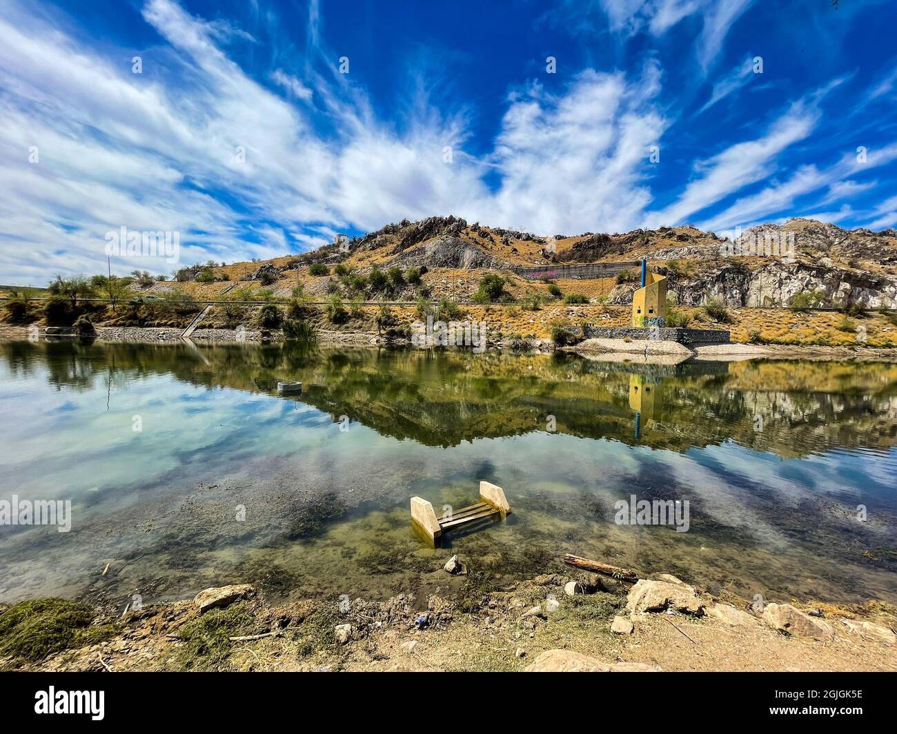 Lake or wetland landscape on a sunny summer day in La Sauceda Park in ...