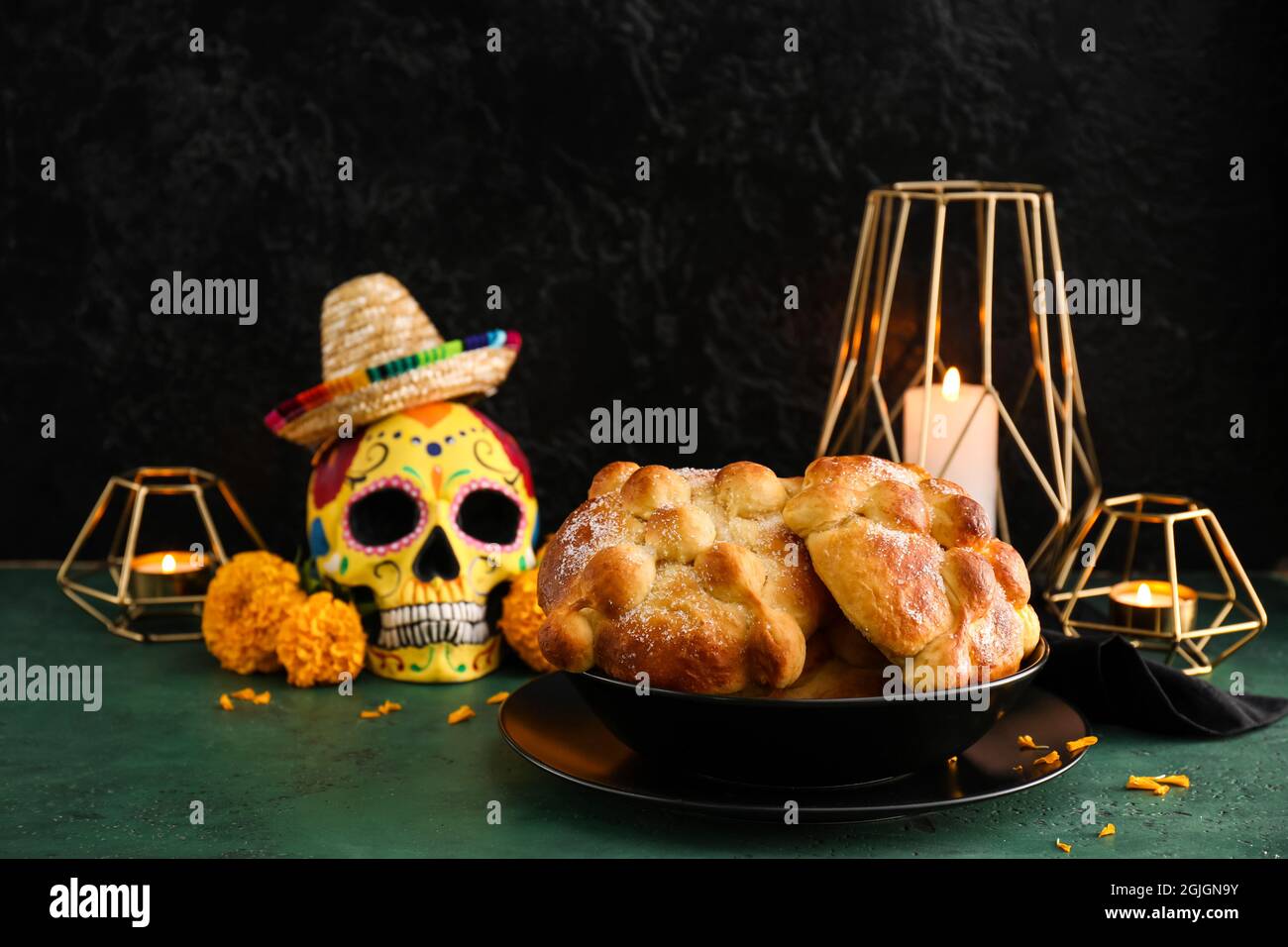 Bread of the dead on dark background. Celebration of Mexico's Day of ...
