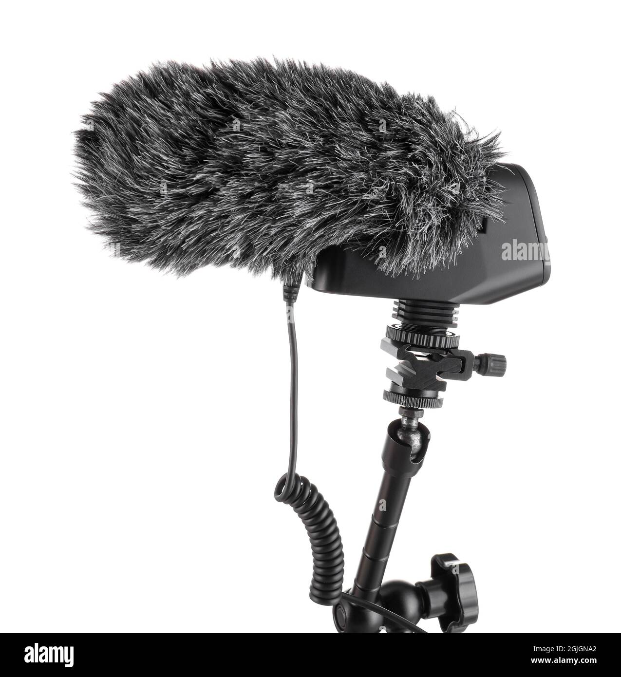 Modern microphone with furry cover on white background Stock Photo - Alamy