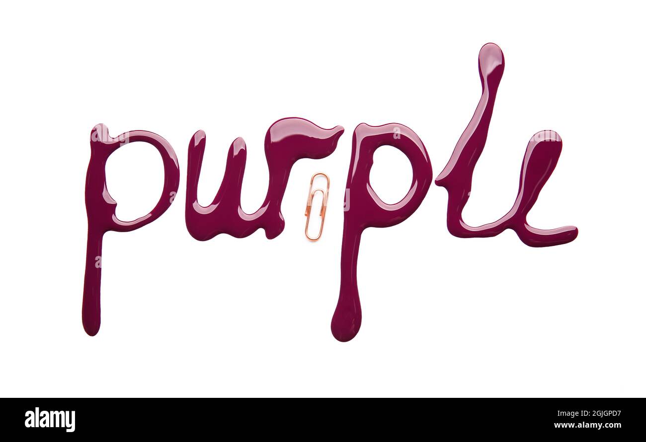 Word PURPLE written by nail polish on white background Stock Photo - Alamy