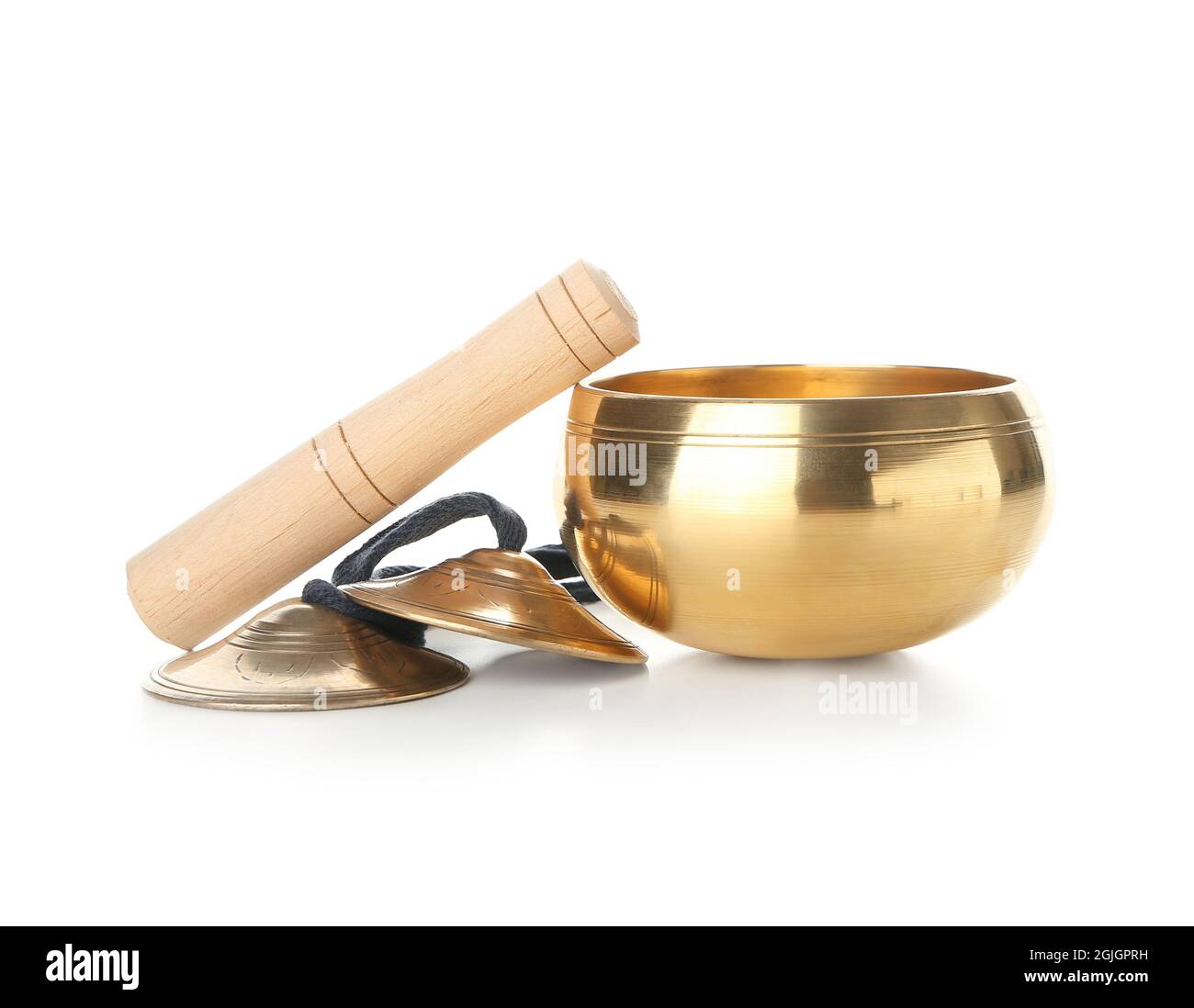 Tibetan singing bowl with karatalas on white background Stock Photo - Alamy