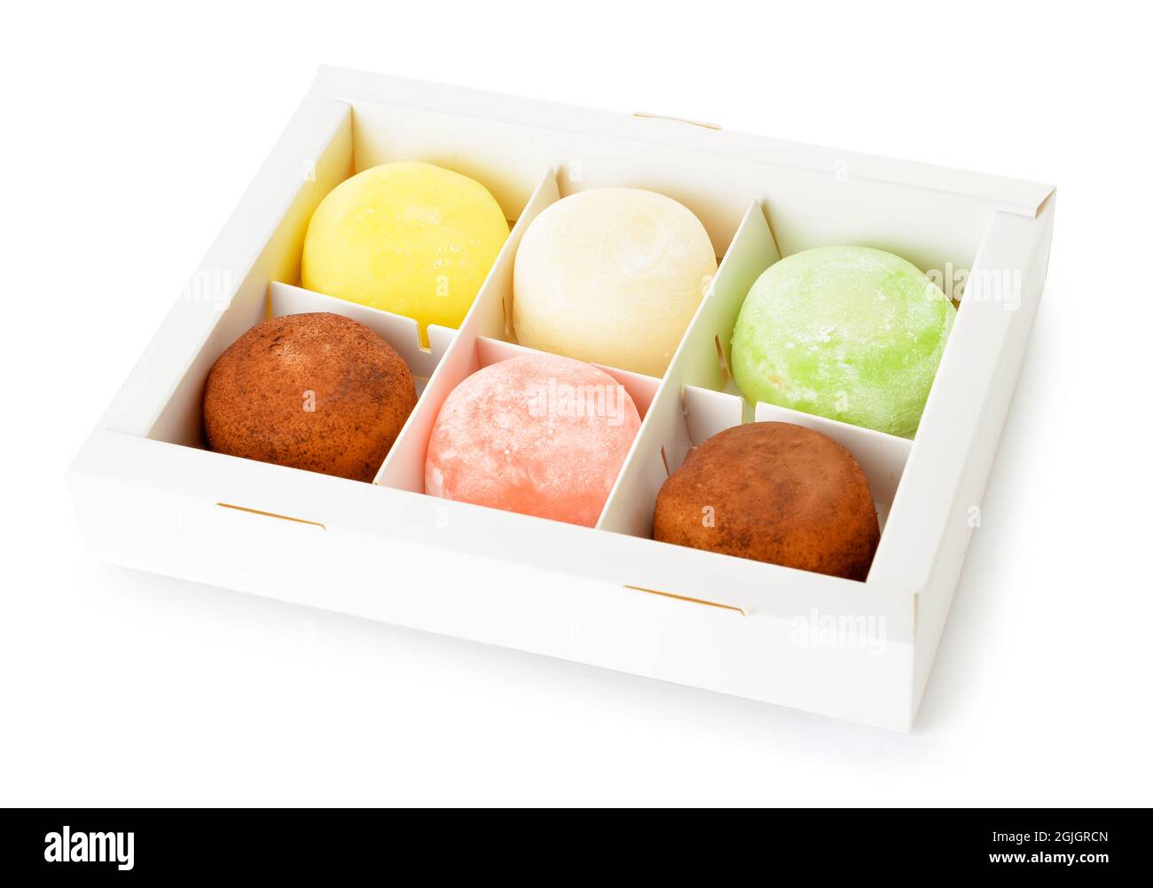 Box with tasty Japanese mochi on white background Stock Photo - Alamy