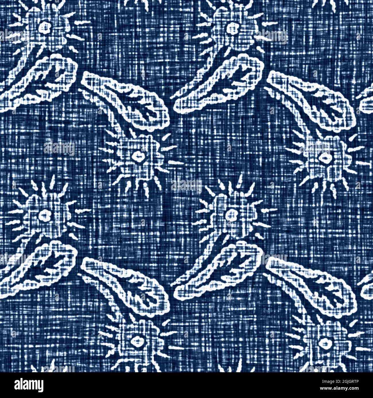 Acid wash blue jean effect texture with decorative linen floral motif ...