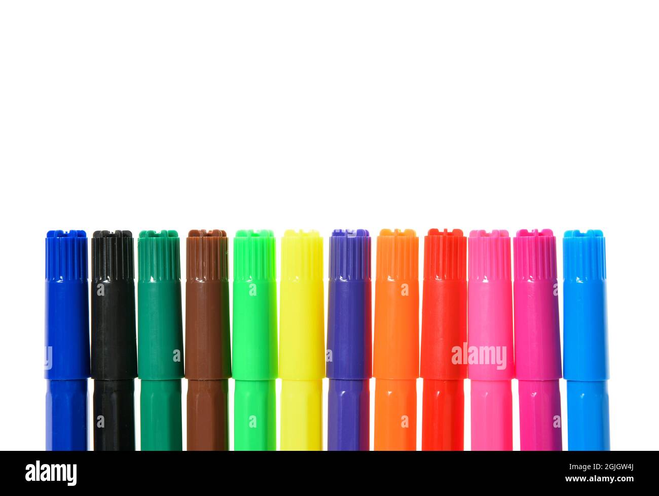 Colorful markers on white background Stock Photo - Alamy