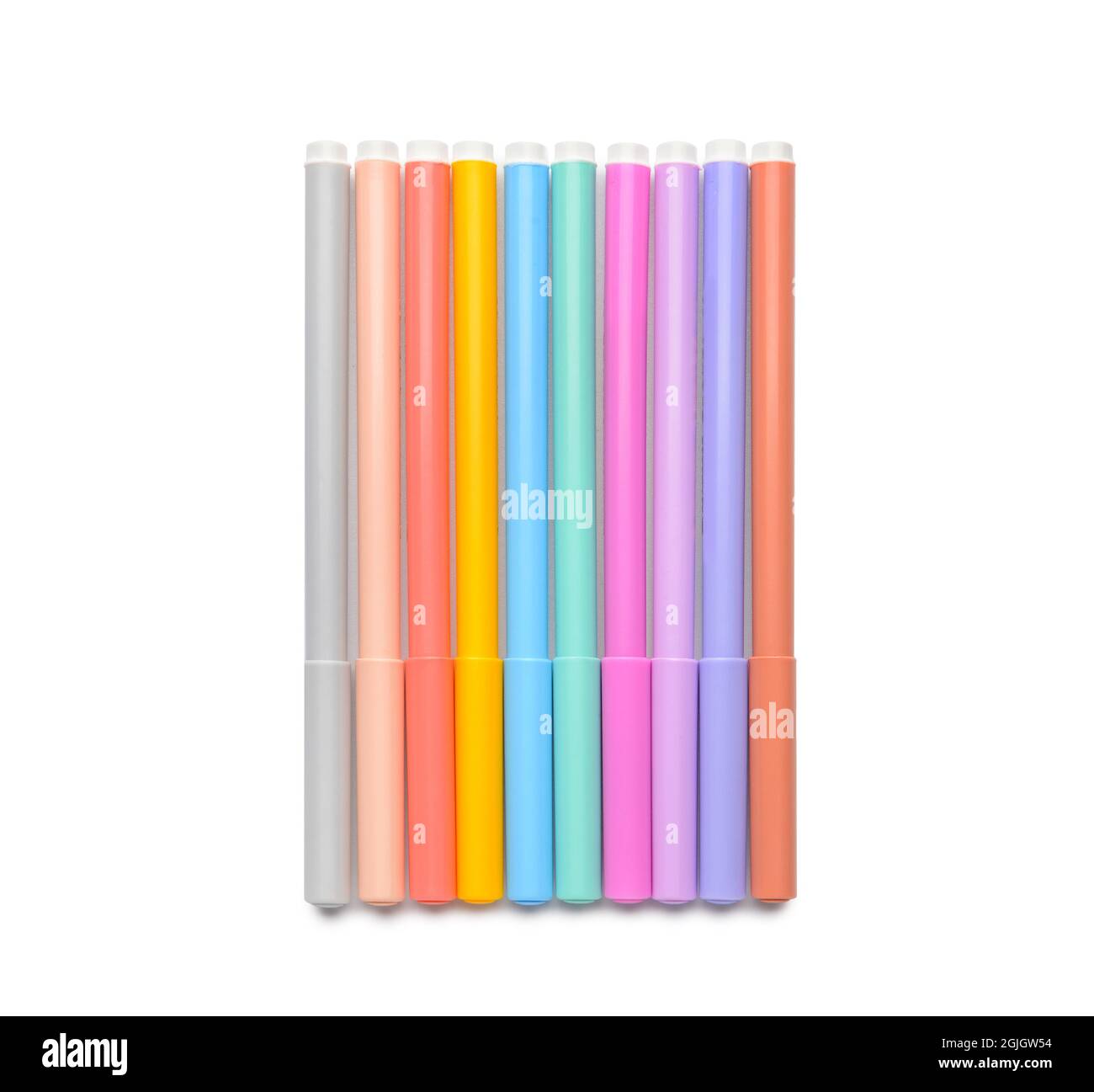 Colorful markers on white background Stock Photo - Alamy