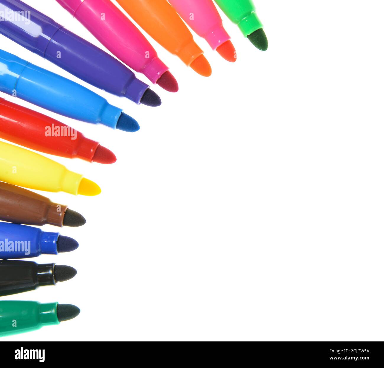 Colorful markers on white background Stock Photo - Alamy