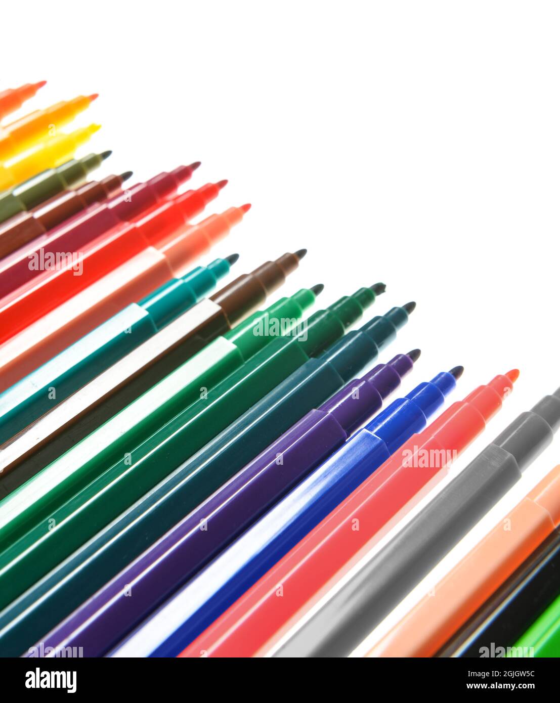 Colorful markers on white background Stock Photo - Alamy