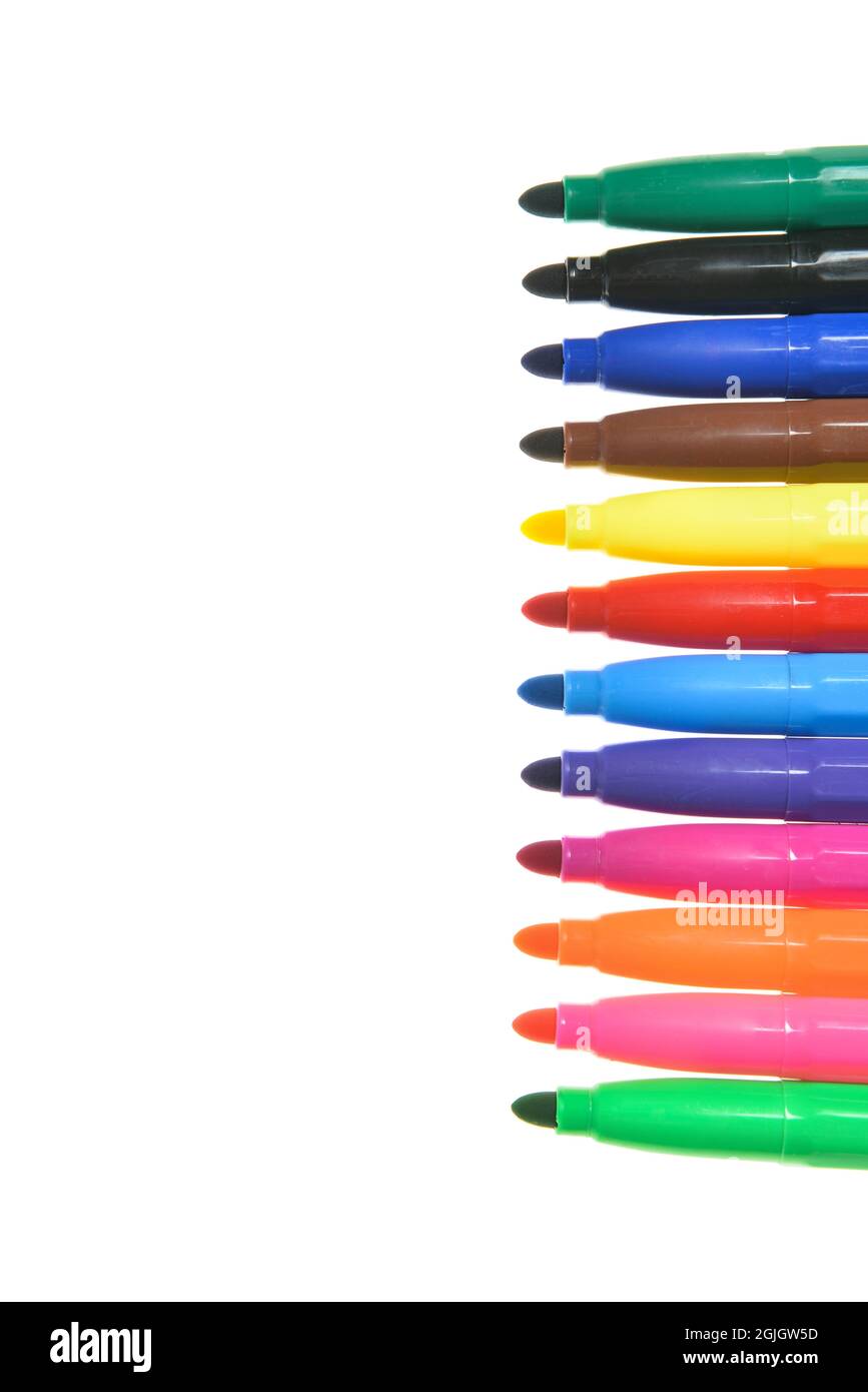 Colorful markers on white background Stock Photo - Alamy