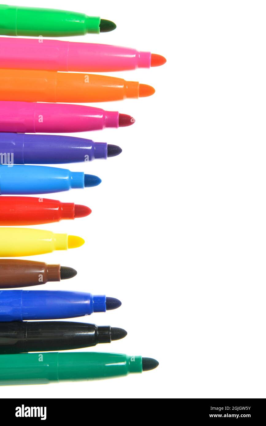 Colorful markers on white background Stock Photo - Alamy
