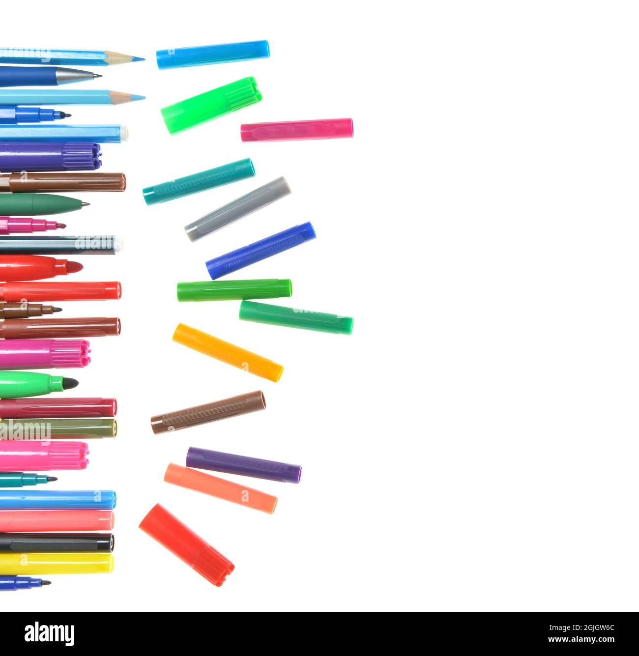 Colorful markers on white background Stock Photo - Alamy