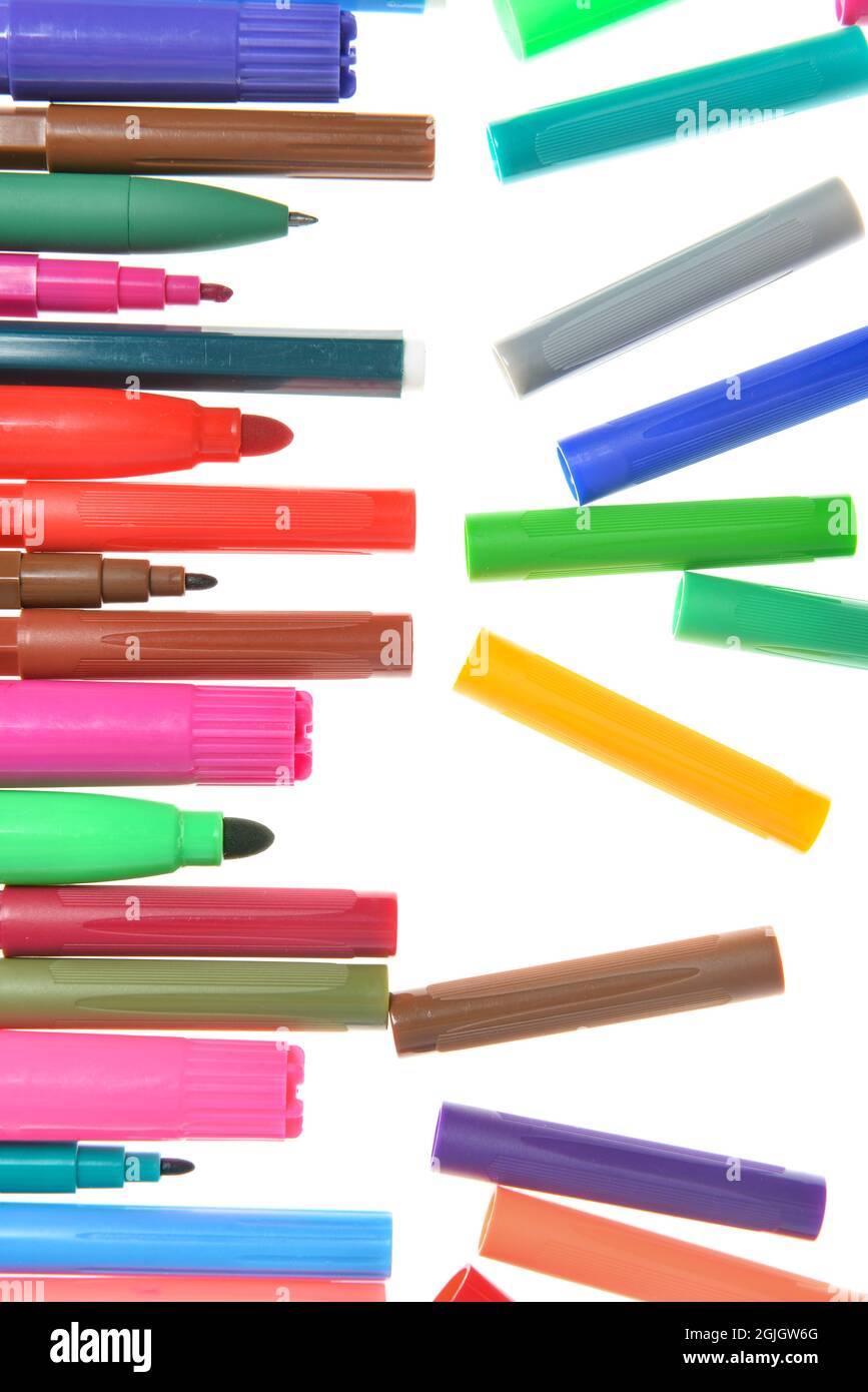 Colorful markers on white background Stock Photo - Alamy