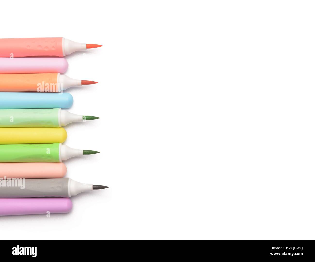 Different colorful markers on white background Stock Photo - Alamy
