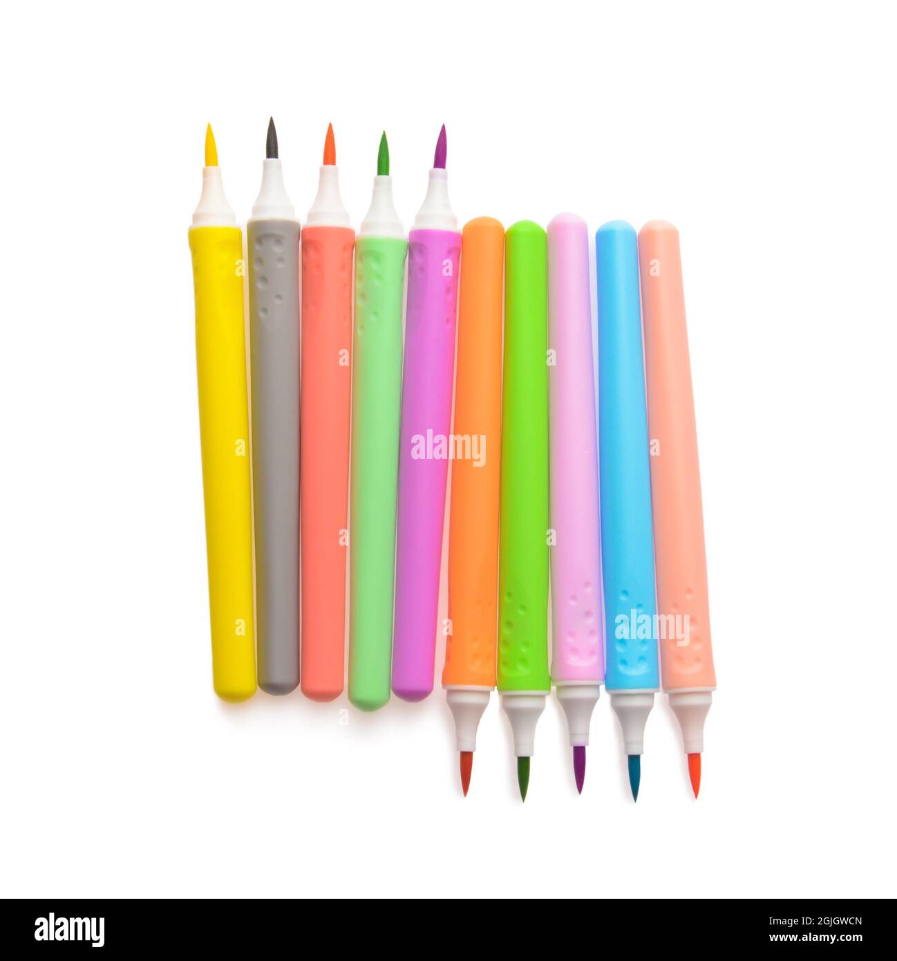 Different colorful markers on white background Stock Photo - Alamy