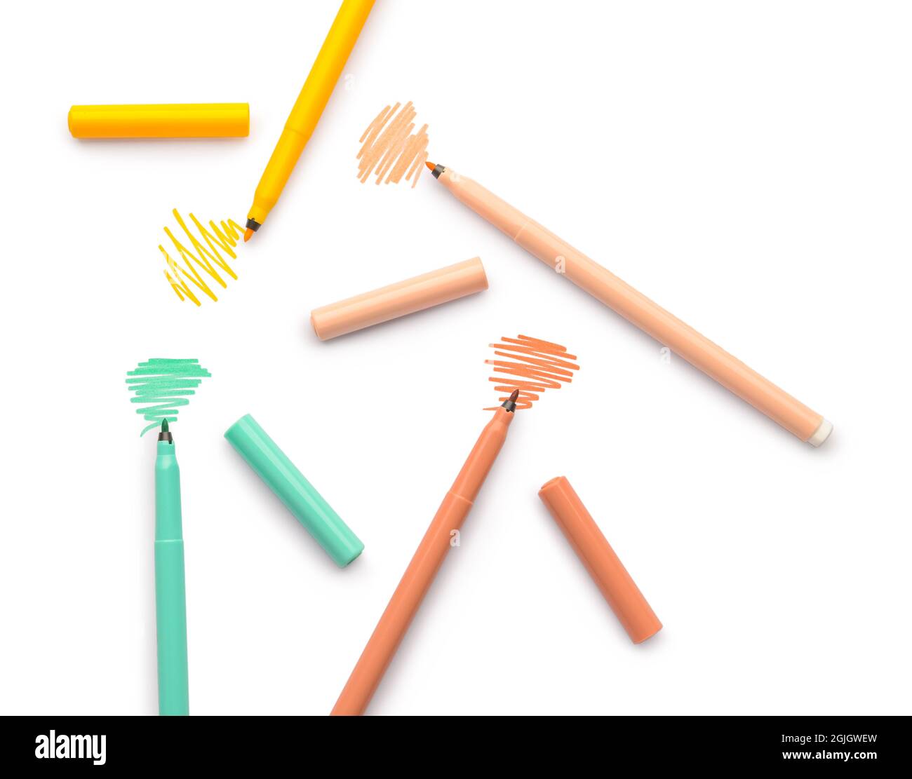 Felt tip pens and strokes on white background Stock Photo - Alamy