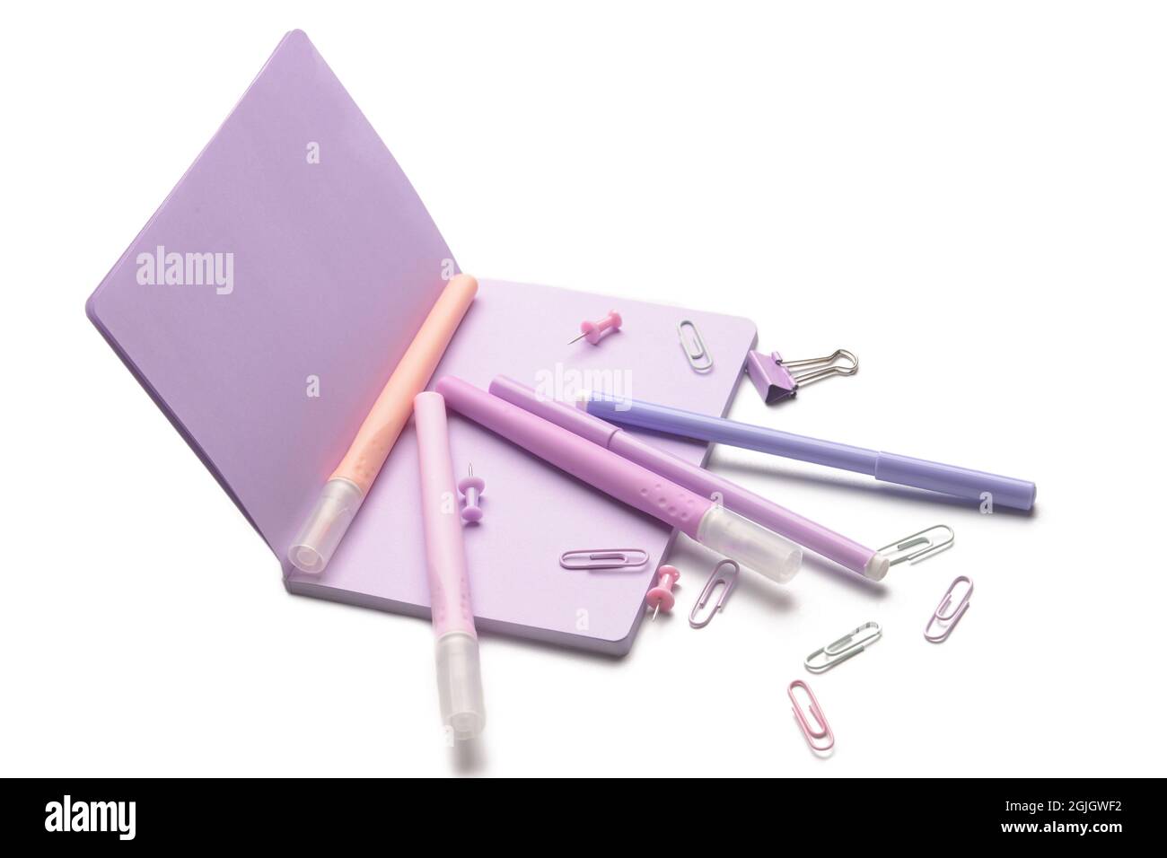Different stationery supplies on white background Stock Photo - Alamy