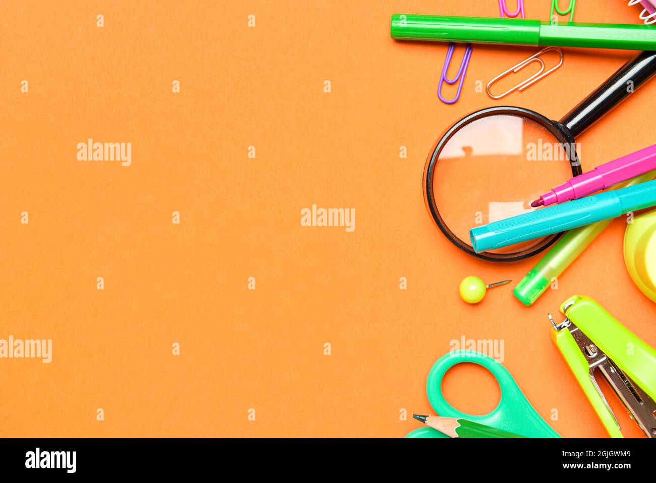 Set of stationery on color background Stock Photo - Alamy