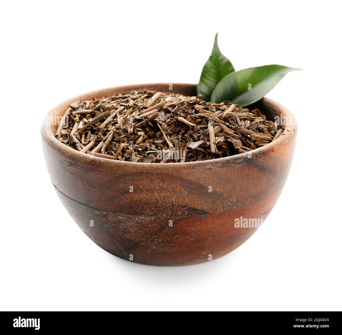 Bowl of dry hojicha green tea on white background Stock Photo - Alamy
