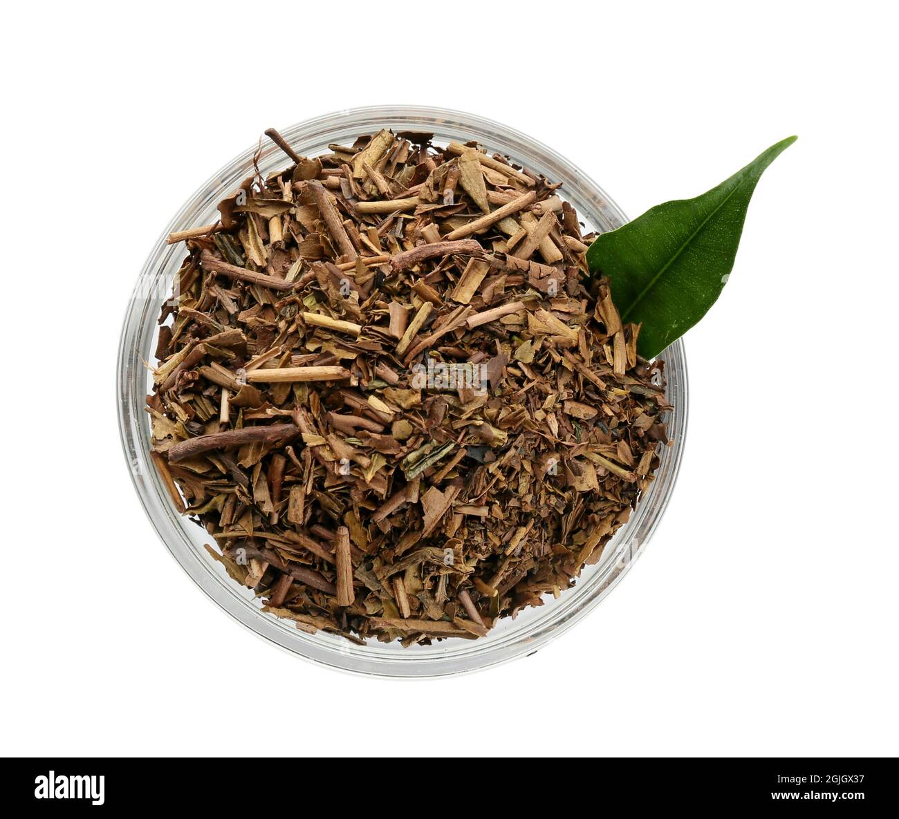 Bowl of dry hojicha green tea on white background Stock Photo - Alamy
