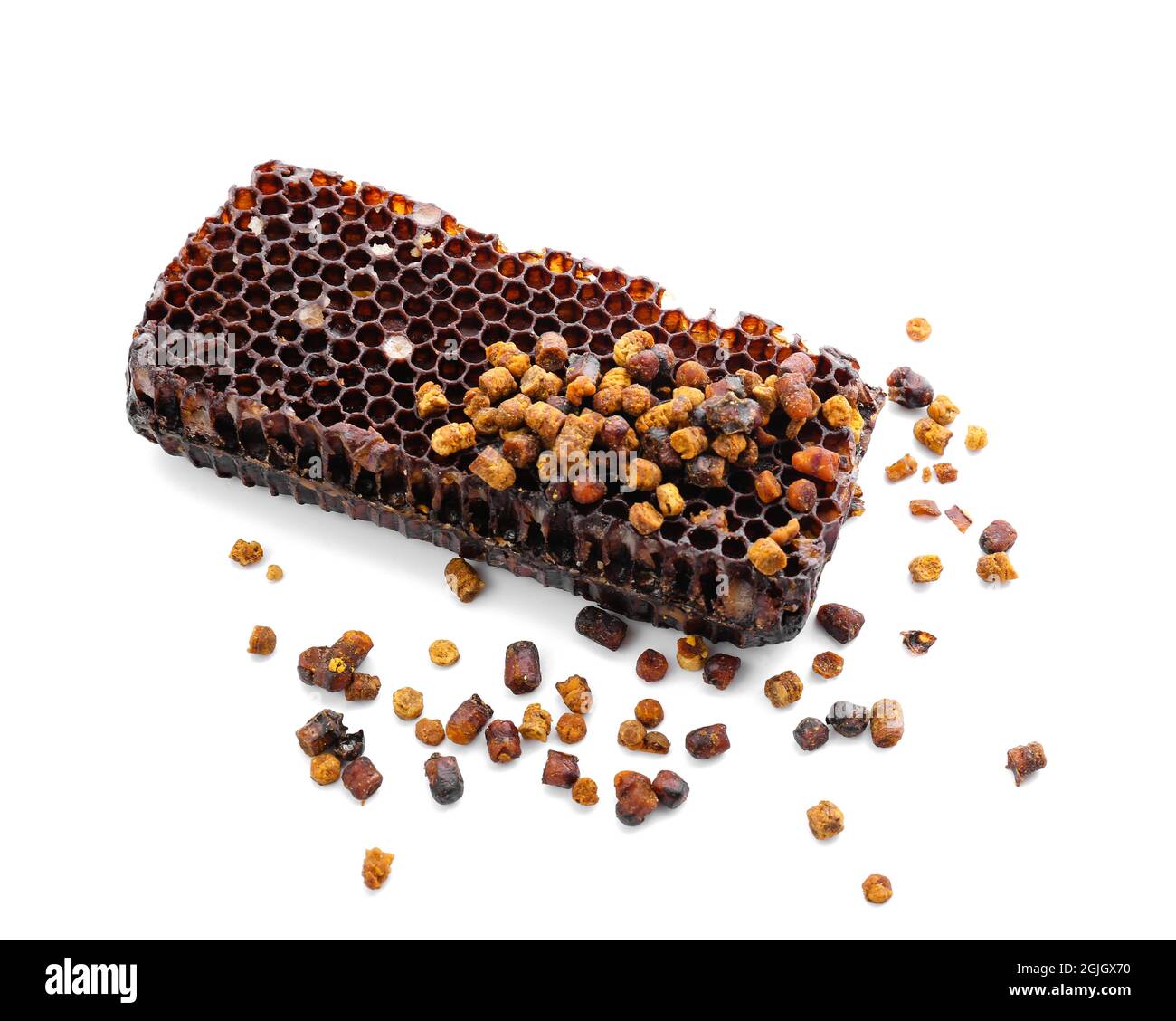Honeycomb and beebread on white background Stock Photo - Alamy