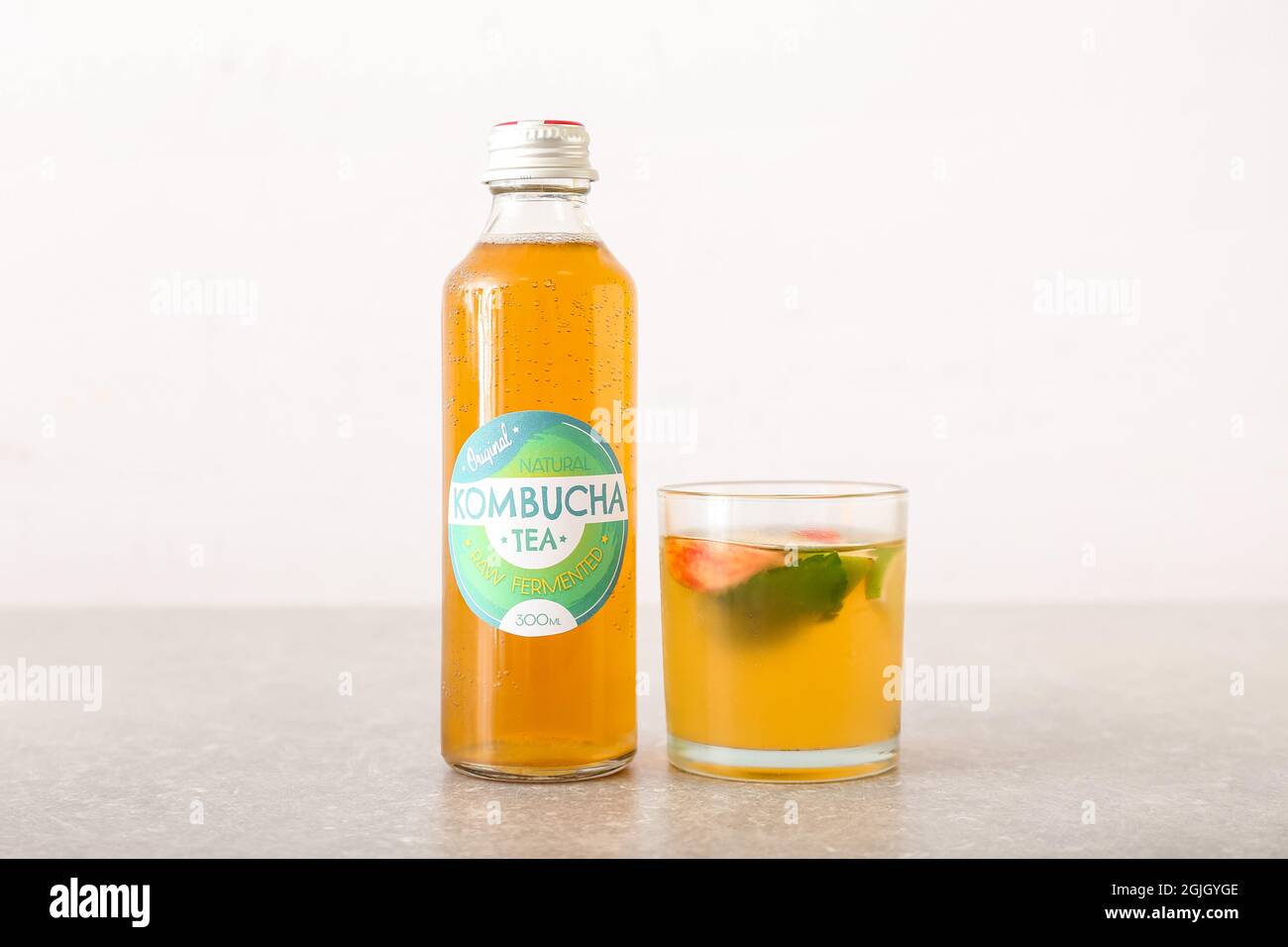 Kombucha tea glass bottle label hi-res stock photography and images - Alamy
