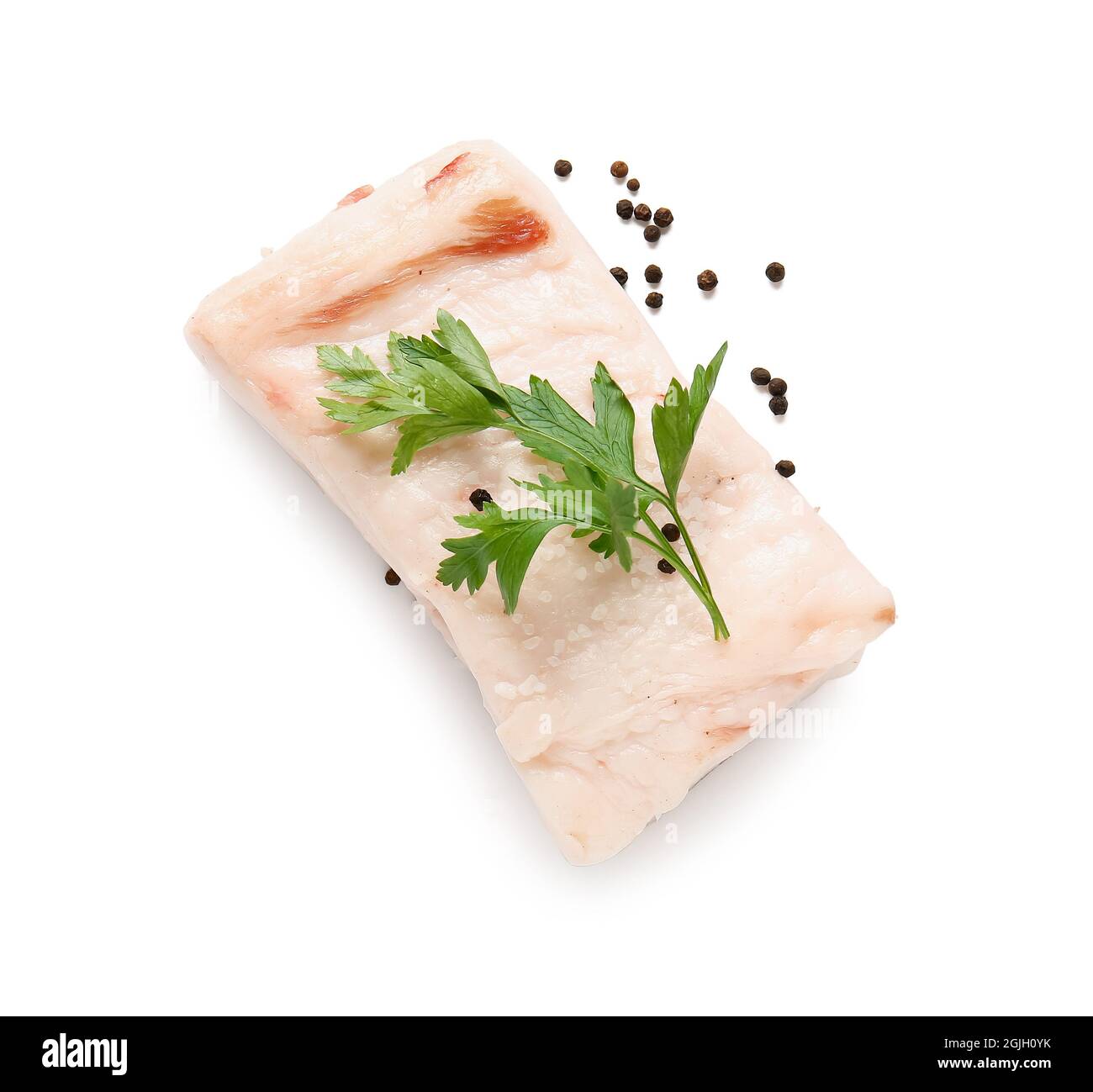 Raw lard with spices on white background Stock Photo - Alamy