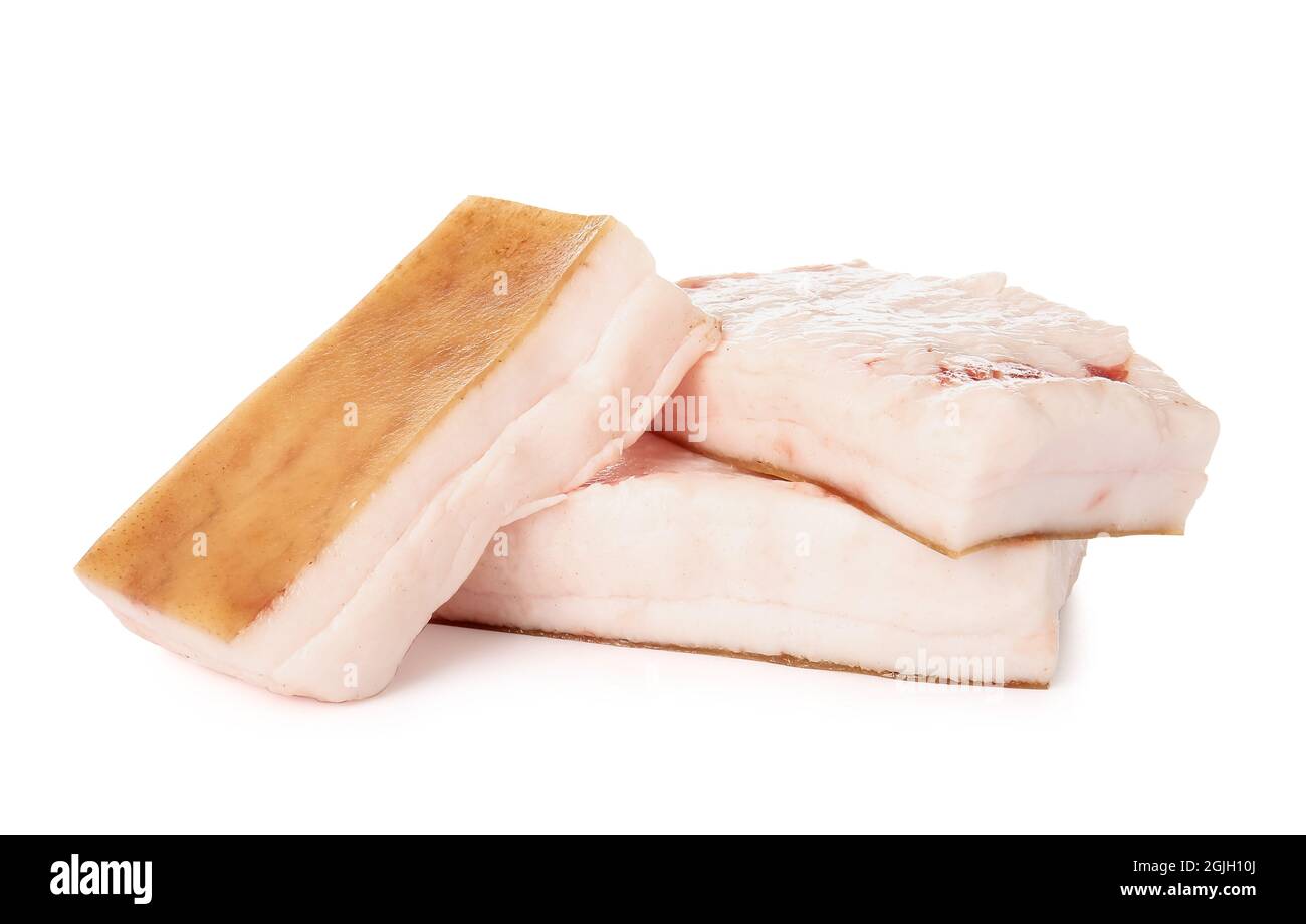 Raw lard on white background Stock Photo - Alamy