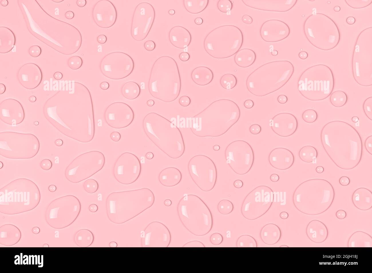 Water drops on a pastel pink background. Water texture close up ...