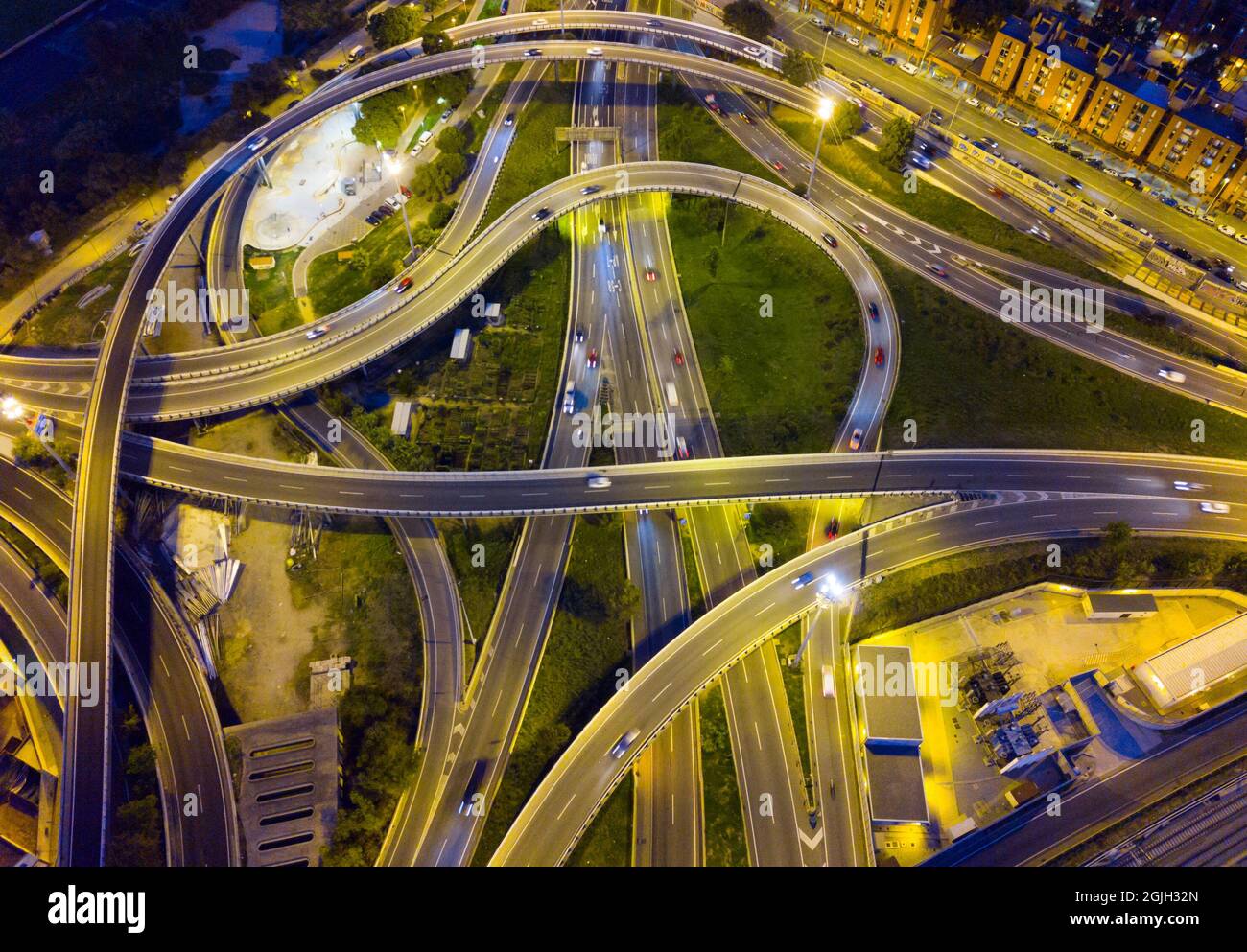 Aerial view of highway interchange at dusk Stock Photo - Alamy
