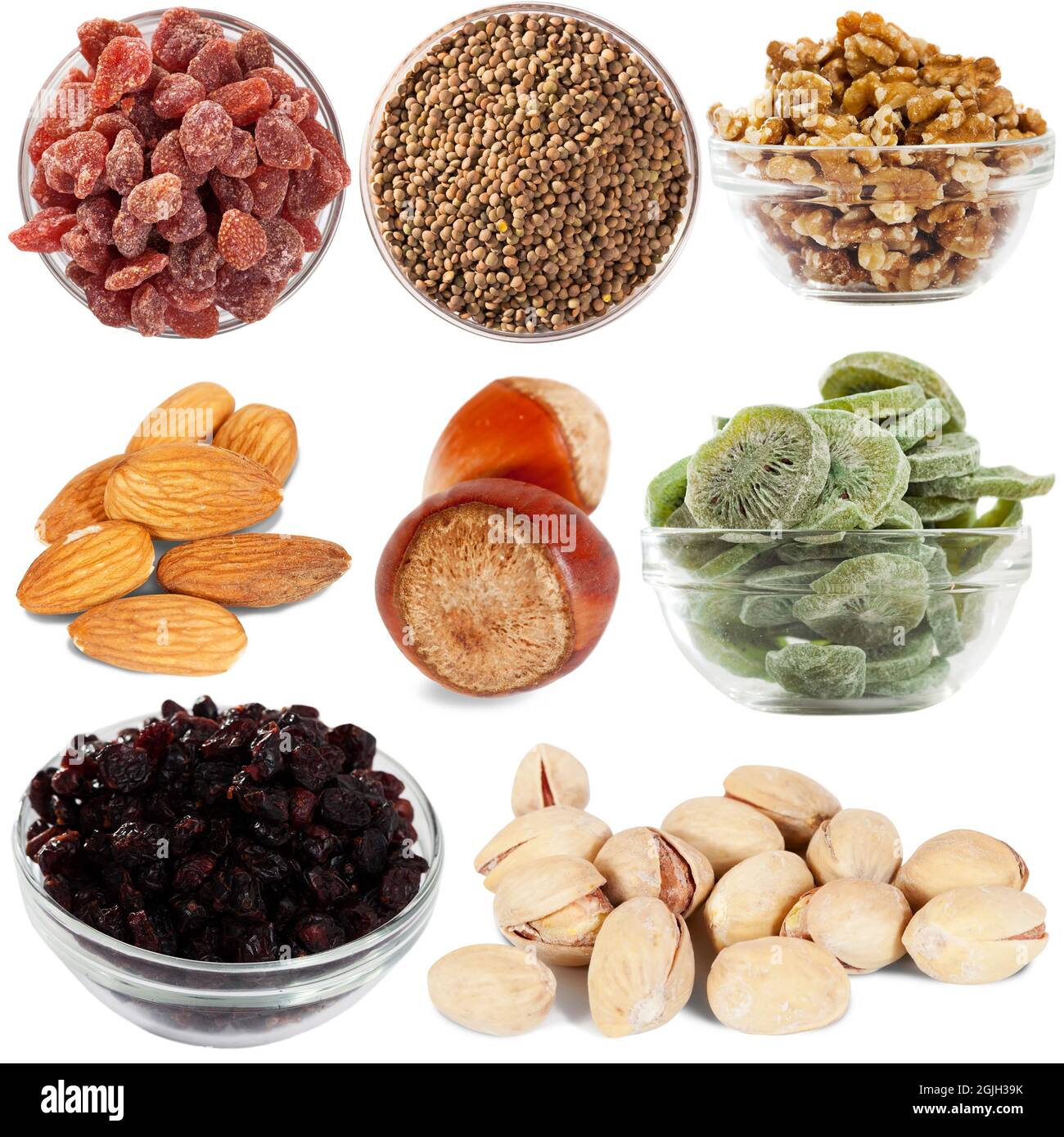 Collage of bulk food isolated on white Stock Photo - Alamy