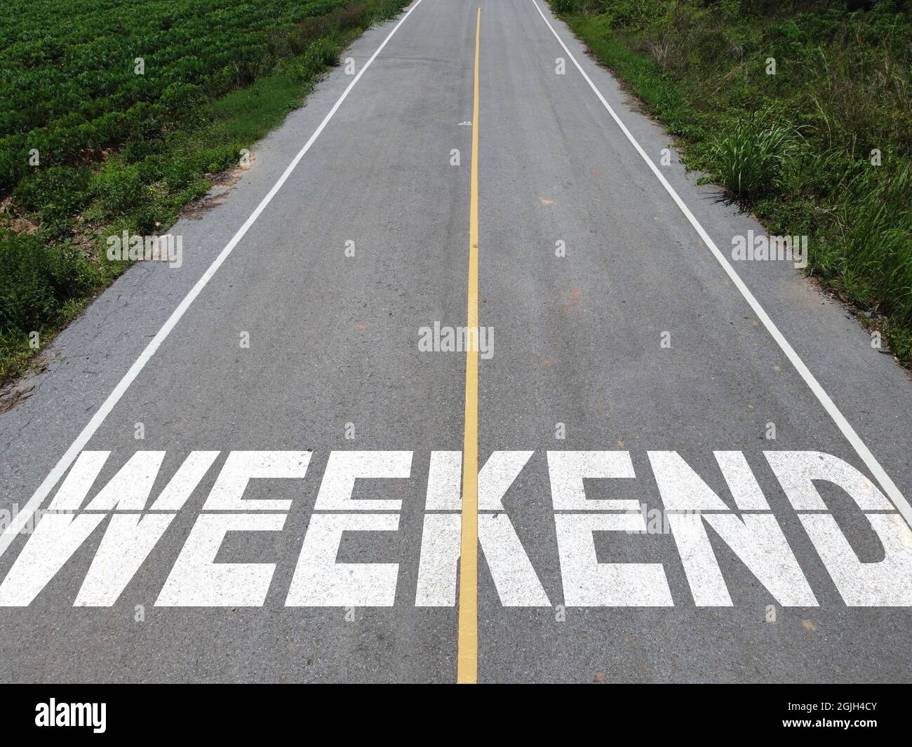 Aerial photography of country roads with WEEKEND text, Weekend concept ...