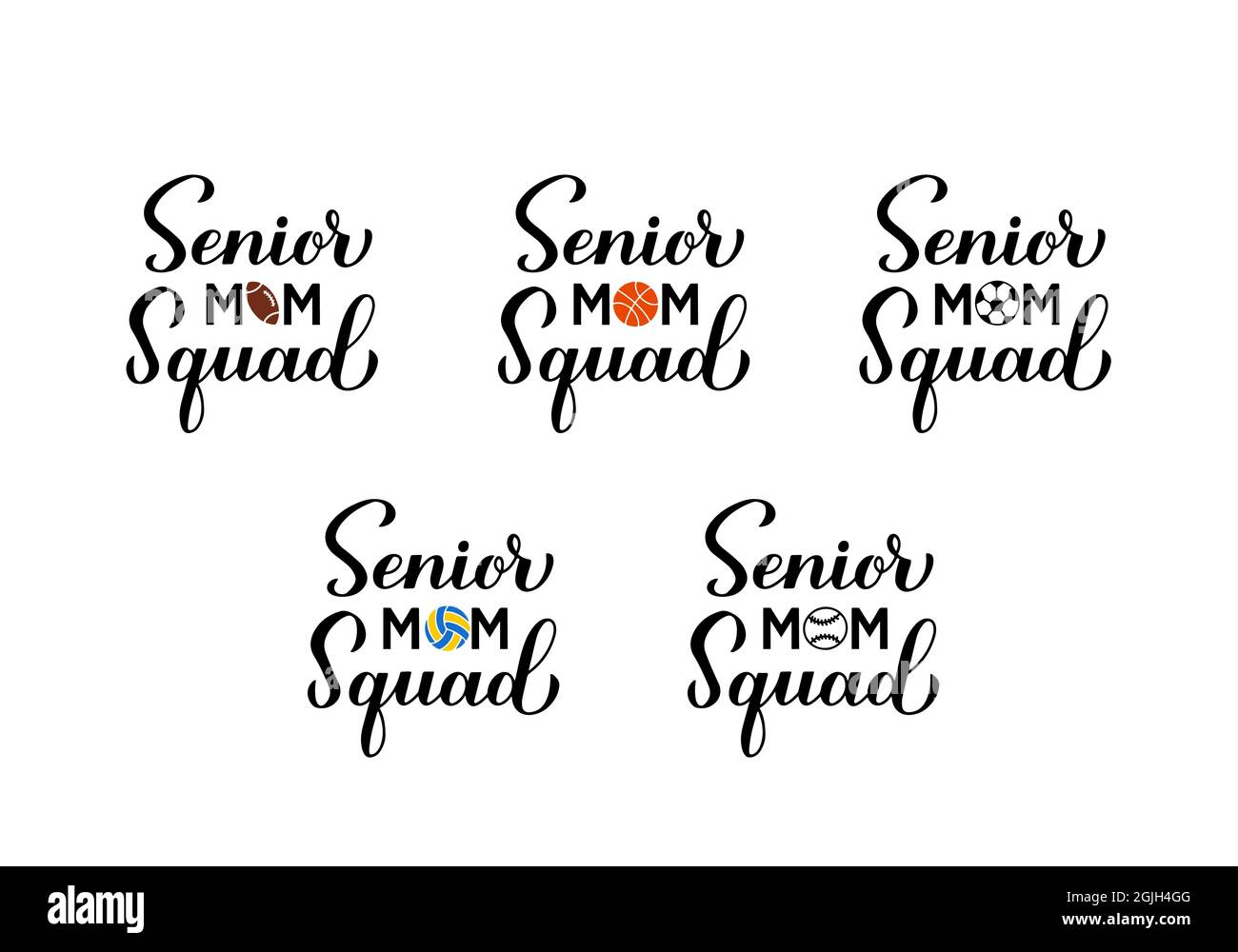 Senior mom squad hand lettering. Sports mom calligraphy bundle. Vector ...