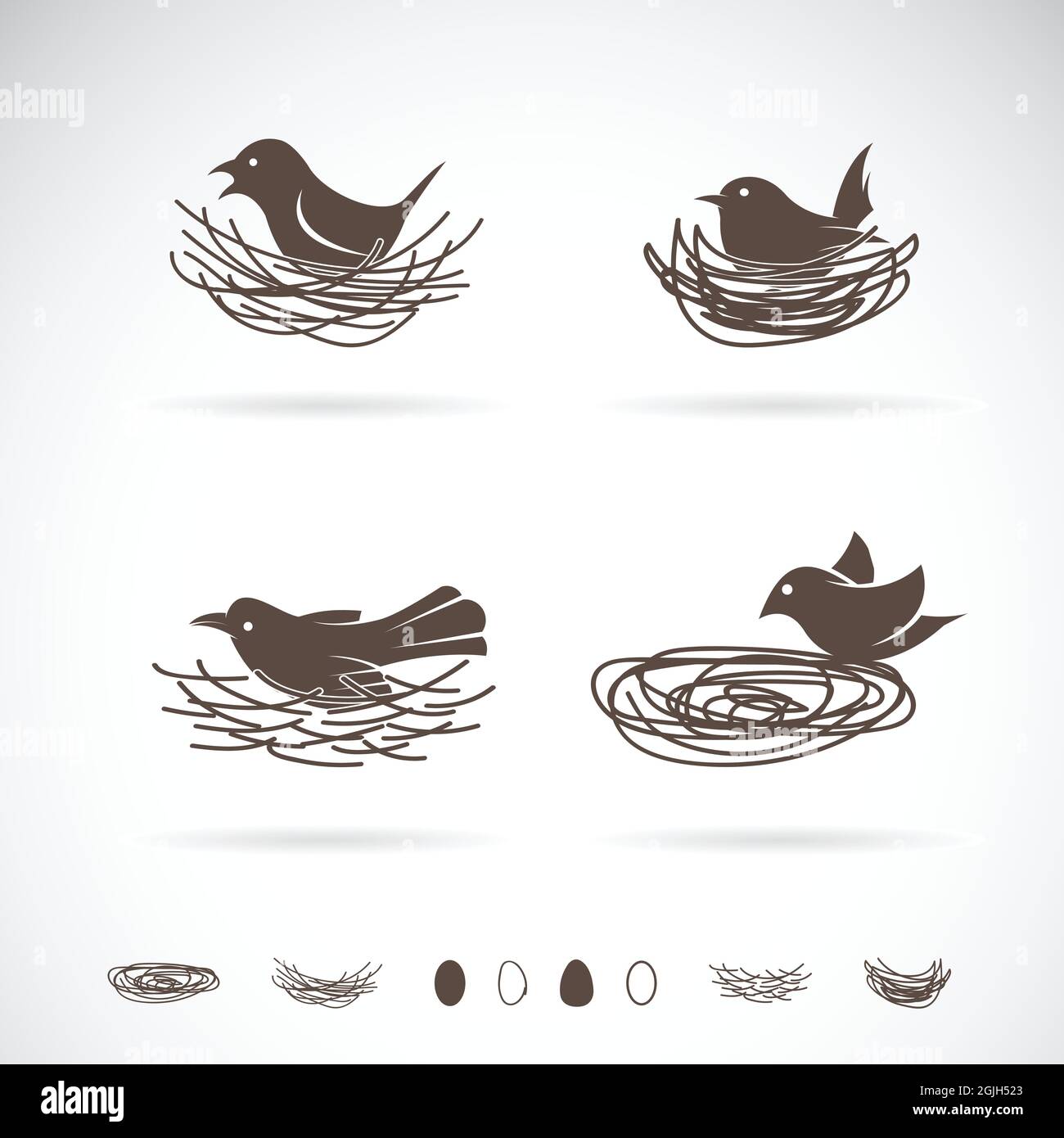 Vector of bird and Nests on white background. Easy editable layered ...