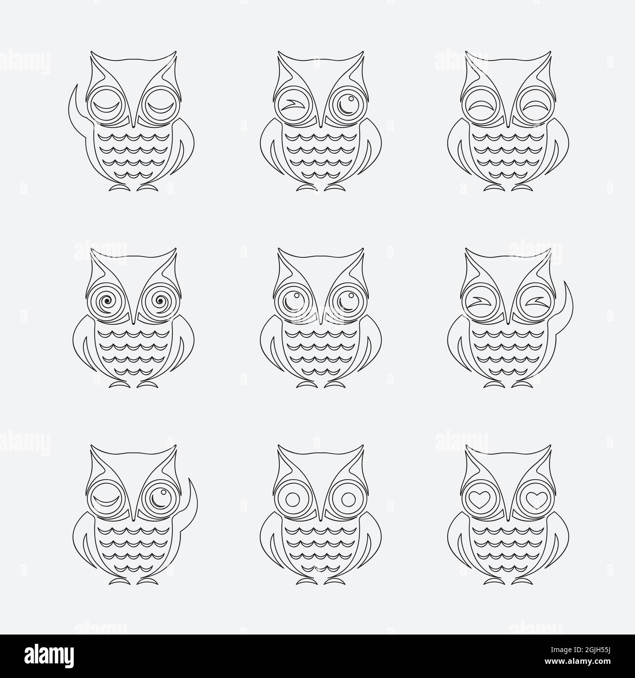 Vector group of owls on white background. Easy editable layered vector ...