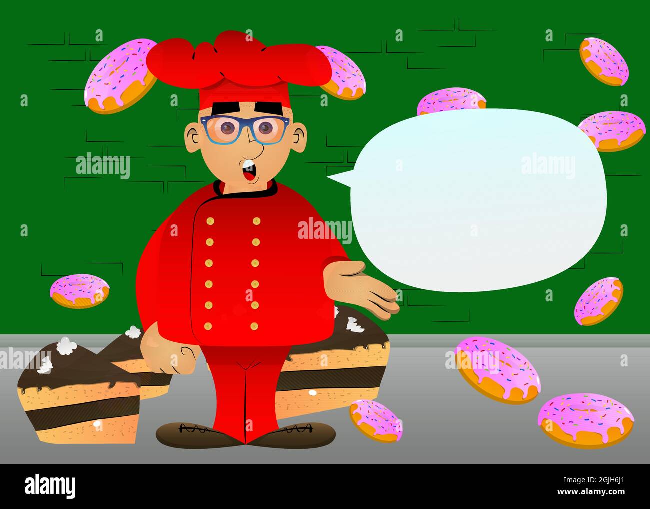 Fat male cartoon chef in uniform giving a hand. Vector illustration ...