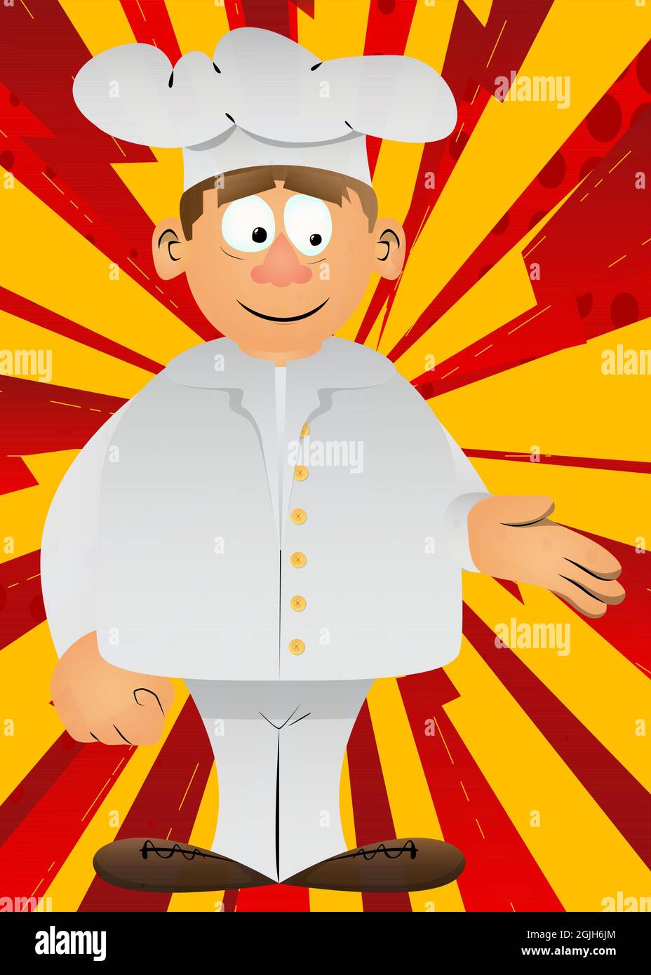 Fat male cartoon chef in uniform giving a hand. Vector illustration ...