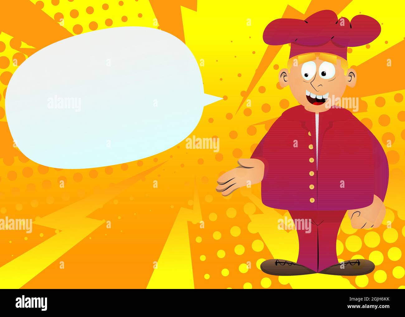 Fat male cartoon chef in uniform giving a hand. Vector illustration ...